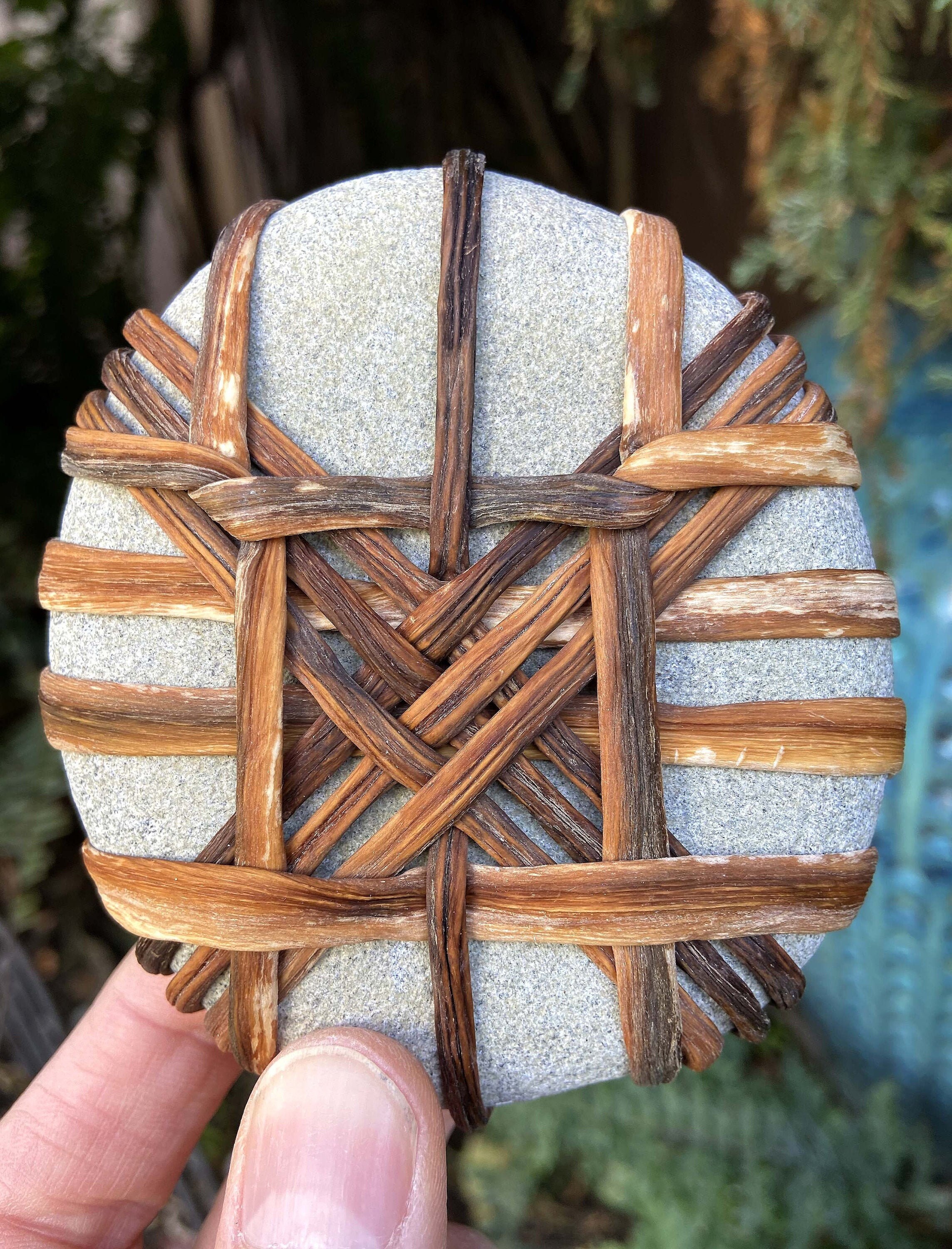 Shelter Stone - L, Zen Rock Wrap, Meditation Stone, Kelp Fiber Wrapped Rock