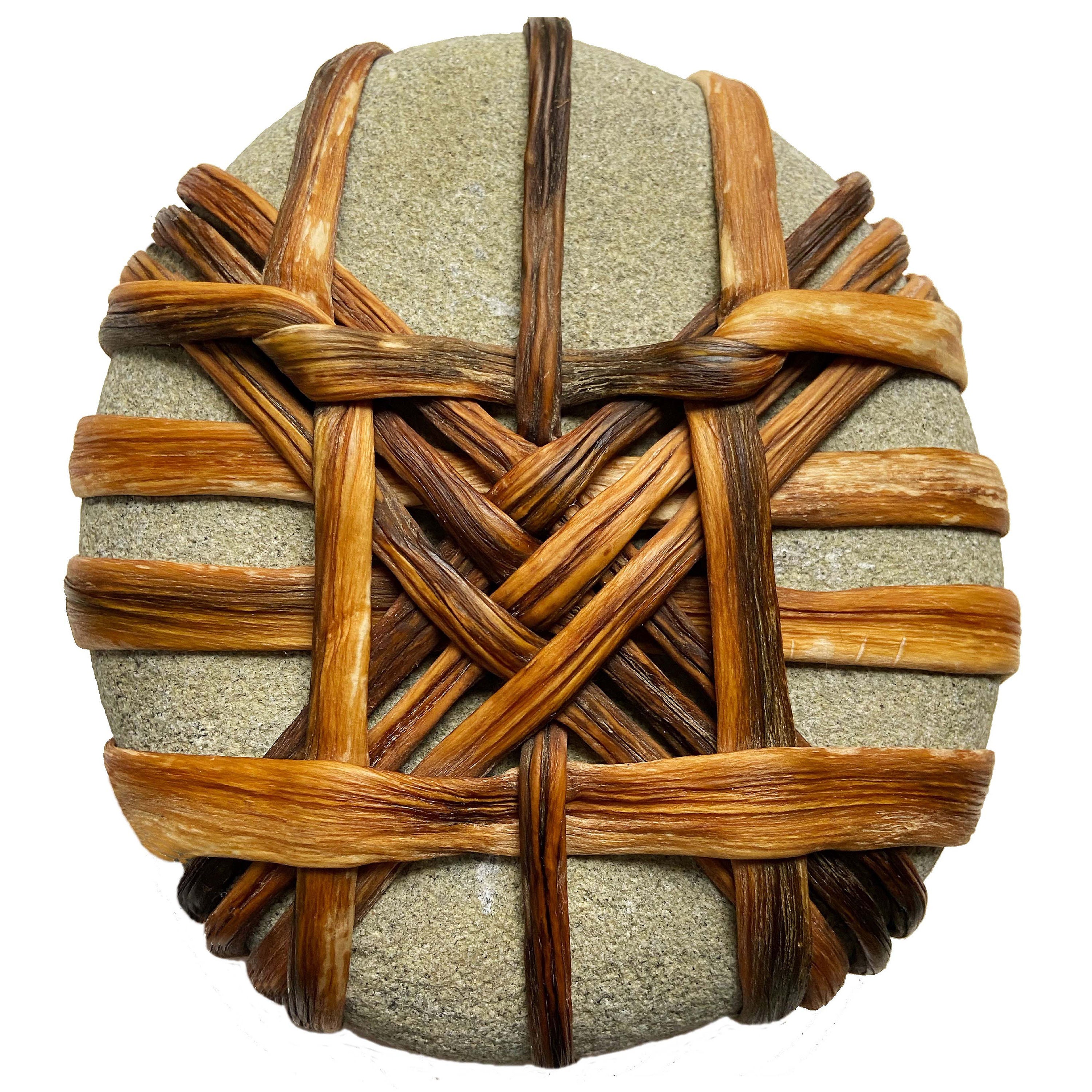 Shelter Stone - L, Zen Rock Wrap, Meditation Stone, Kelp Fiber Wrapped Rock