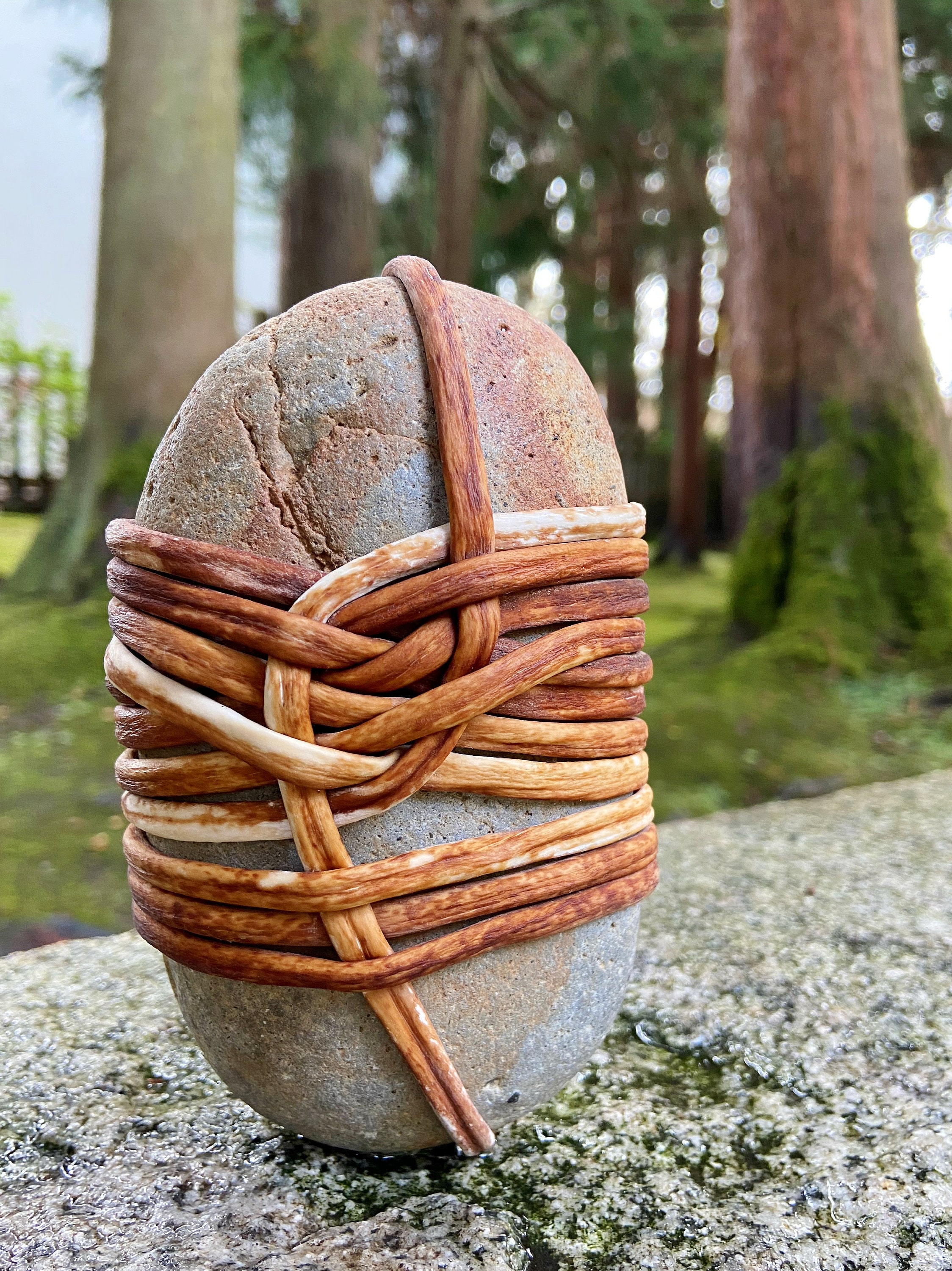 Dive Stone - XL, Zen Rock Wrap, Meditation Stone, Kelp Fiber Wrapped Rock