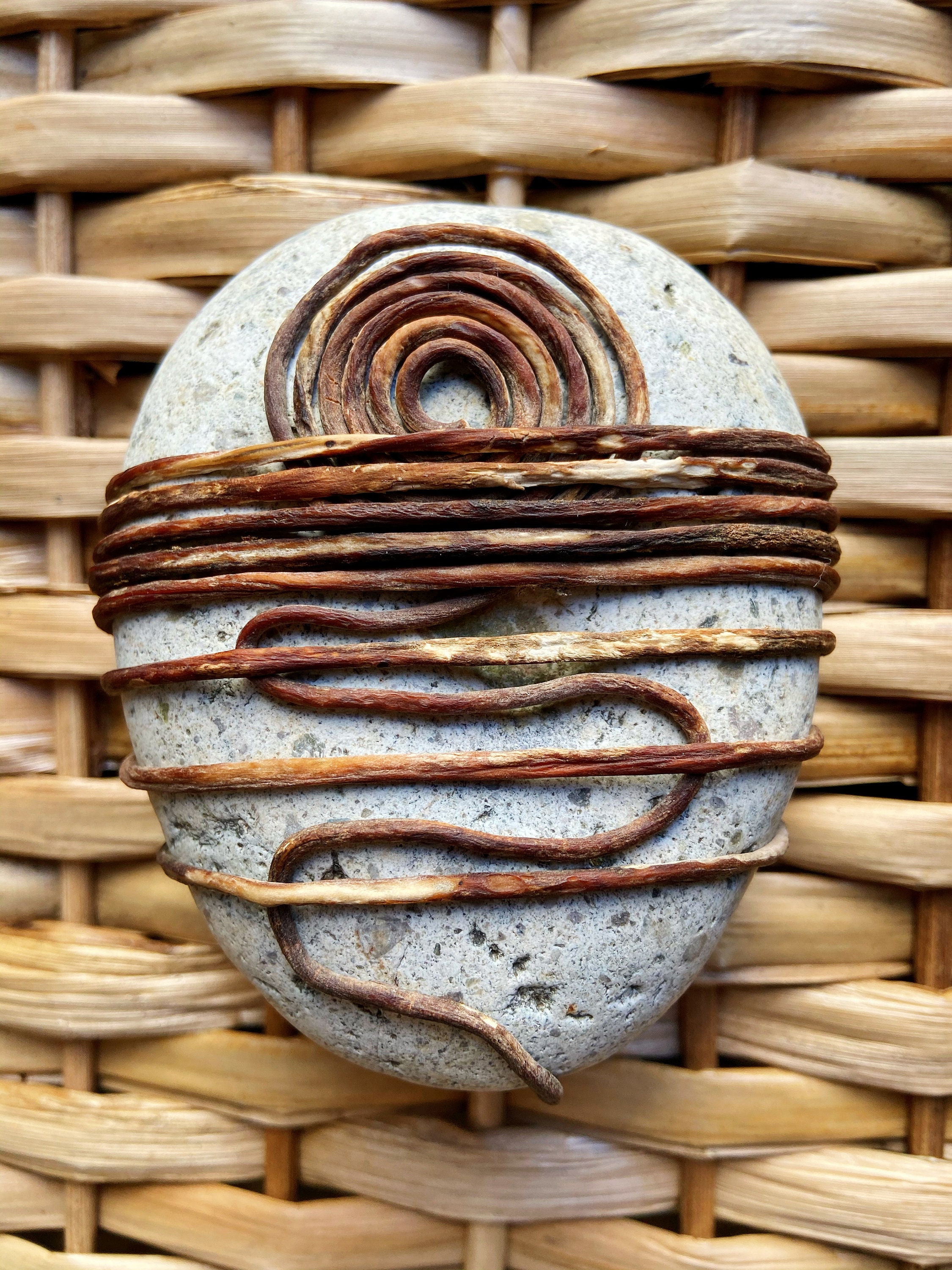 Neolithic Sunrise - L, Zen Rock Wrap, Meditation Stone, Kelp Fiber ...