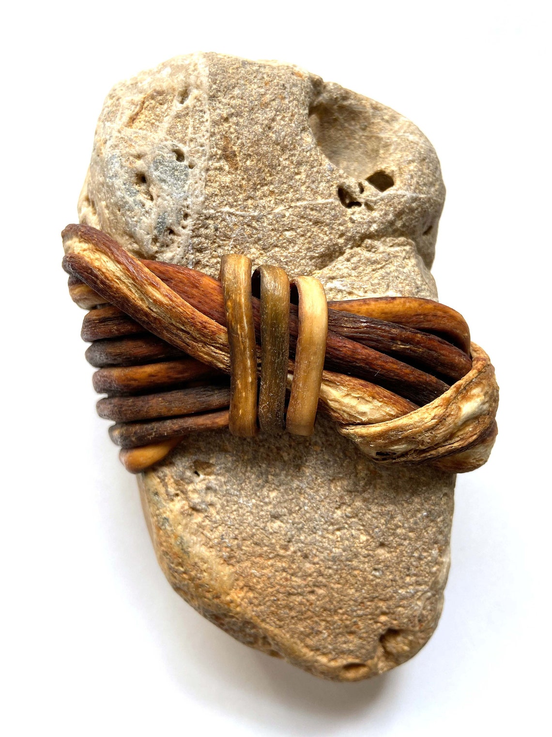 Tooth Stone M, Zen Rock Wrap, Meditation Stone, Kelp Fiber Wrapped Rock ...