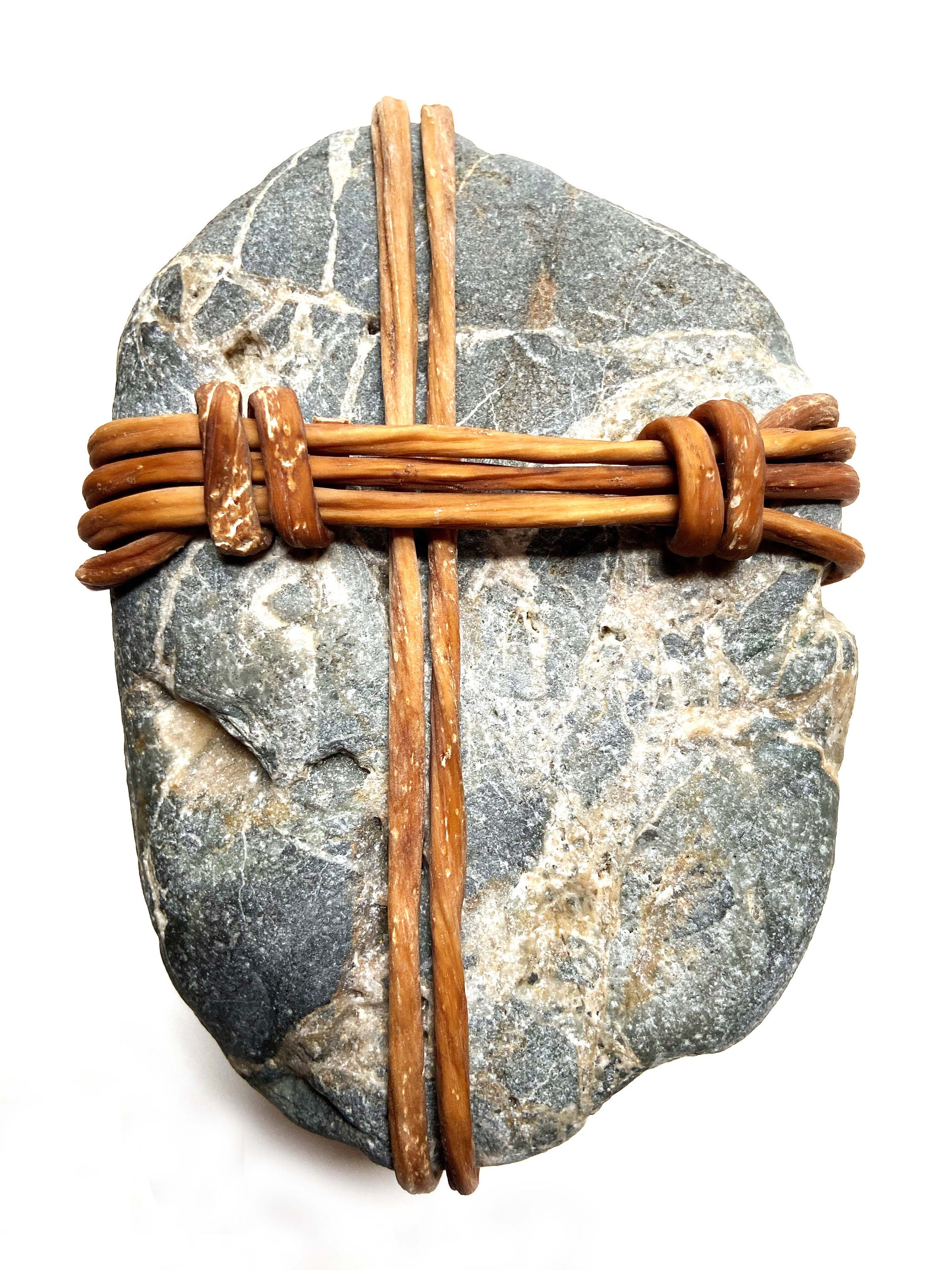 Now Stone - L, Zen Rock Wrap, Meditation Stone, Kelp Fiber Wrapped Rock