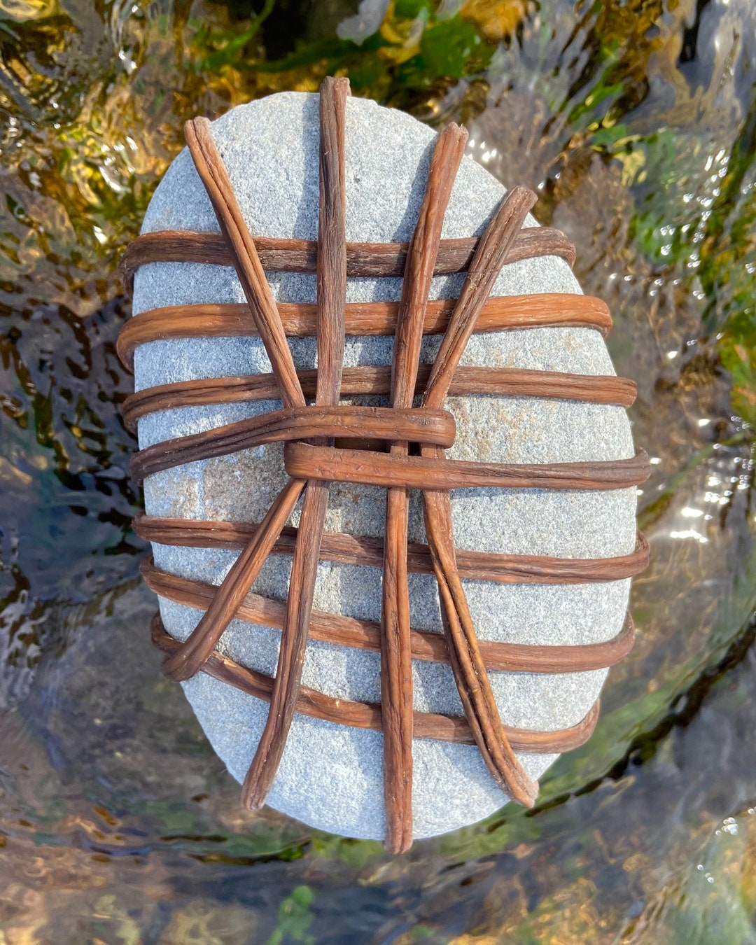 Four Bound Rivers - XXL, Zen Rock Wrap, Meditation Stone, Kelp Fiber ...