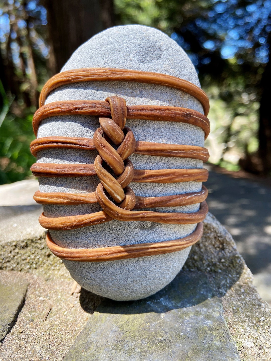 Braided Stone - M, Zen Rock Wrap, Meditation Stone, Kelp Fiber Wrapped ...
