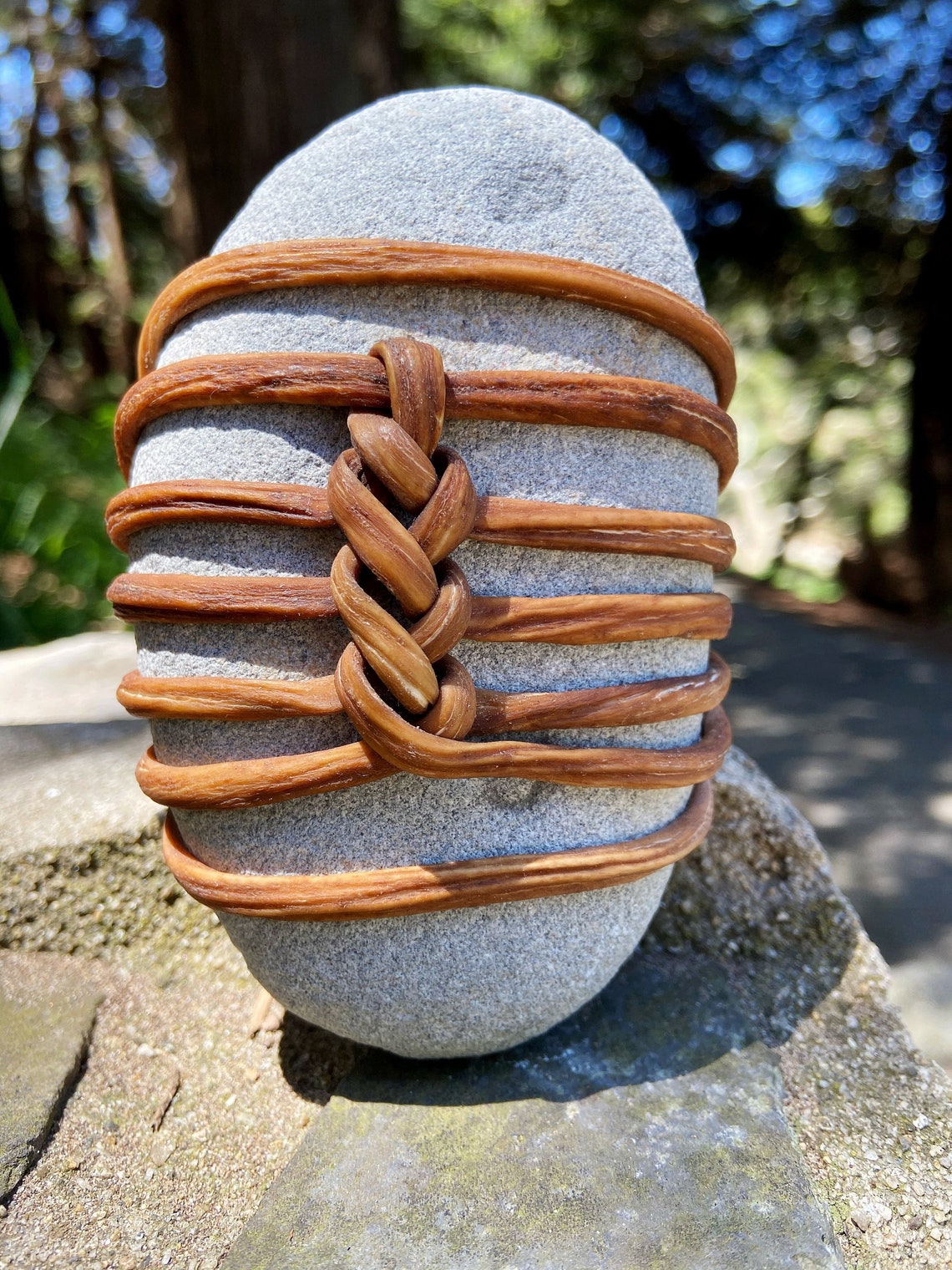 Braided Stone - M, Zen Rock Wrap, Meditation Stone, Kelp Fiber Wrapped ...