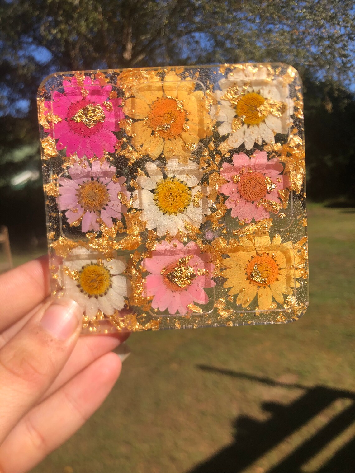 Resin Flower/gold Flake Tic-tac-toe | Etsy