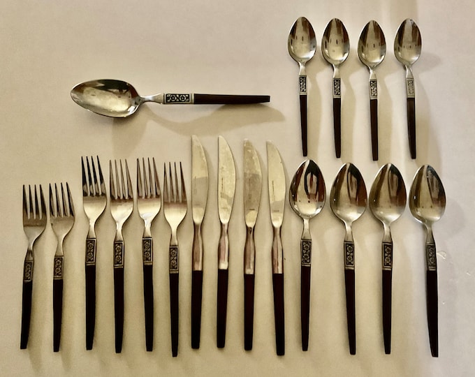 19 Pc Set for 4 EKS14 Ekco Eterna Forged Stainless & Wood Like Handles ...