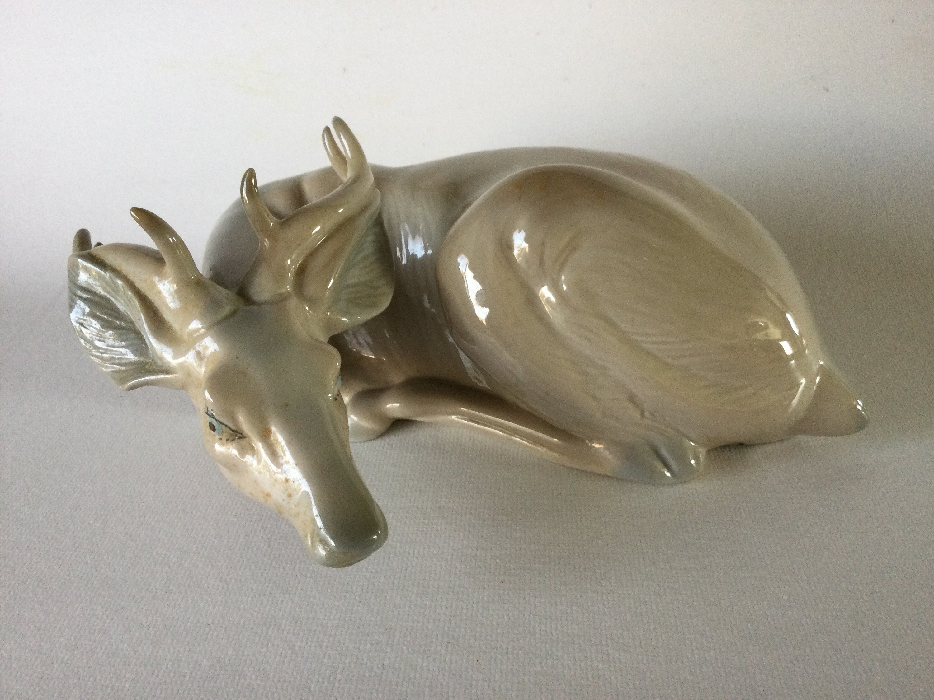 Lladro Style TENGRA Spain Porcelain Stag DEER Reclining 8 1/2" Wildlife ...