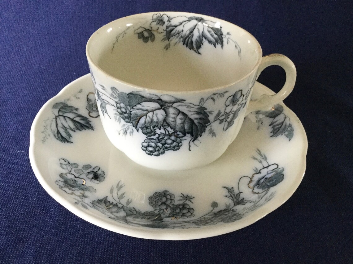 Antique FLOW BLUE Cup & Saucer Set BRAMBLE by Alfred Meakin - Etsy