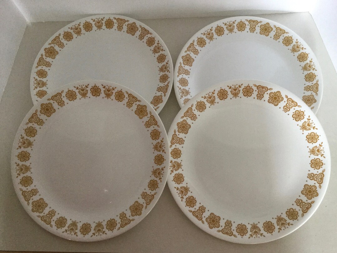 4 Dinner Plates Corelle Pyrex BUTTERFLY GOLD Ca 1970 Mcm Usa - Etsy