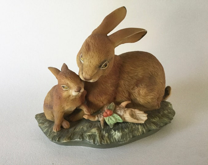 Vintage BUNNY RABBIT Hare W/ Baby Figurine 8 HOMCO Masterpiece ...