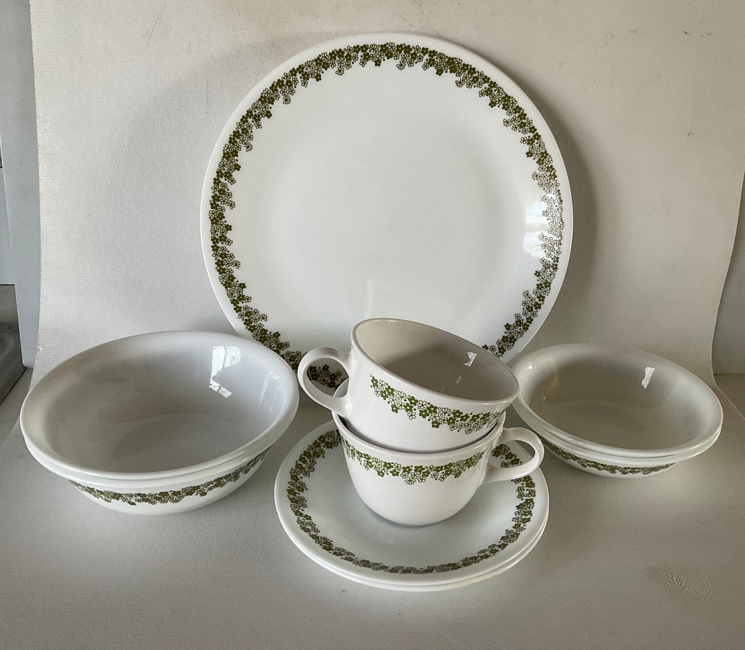 Corelle by Corning 10 Pc CRAZY DAISY Spring Blossom Green Dinnerware ...