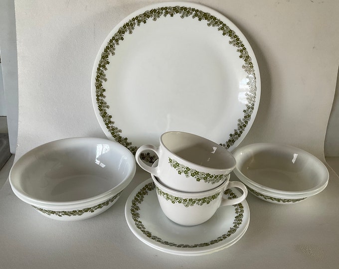 Corelle by Corning 10 Pc CRAZY DAISY Spring Blossom Green Dinnerware ...