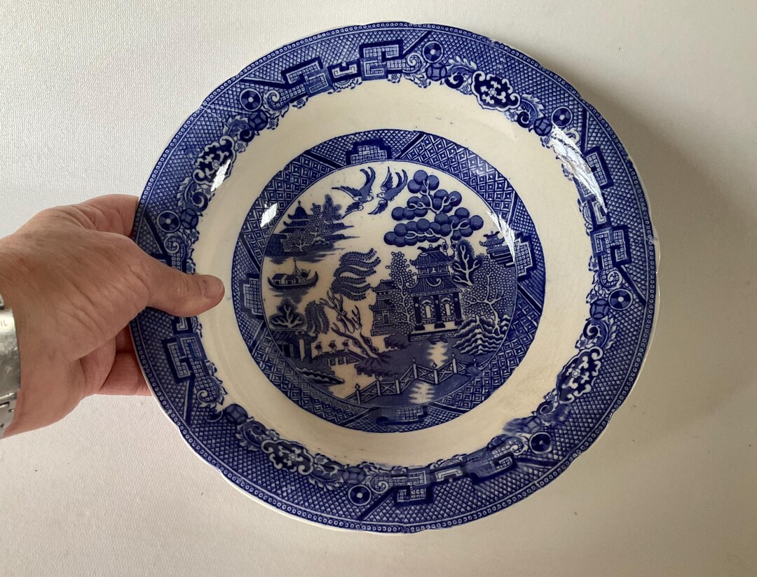 Vtg ALLERTON'S Flow Blue Willow Ware Round Vegetable Bowl England 1929 ...