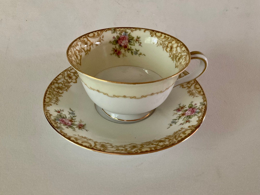 2-7 Noritake ASHFORD 4026 Footed Cup & Saucer Sets Japan Floral C1933 ...