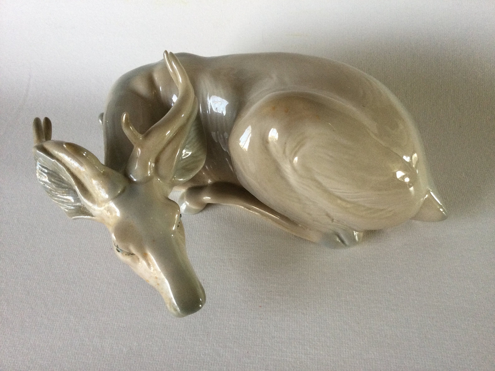 Lladro Style TENGRA Spain Porcelain Stag DEER Reclining 8 1/2" Wildlife ...
