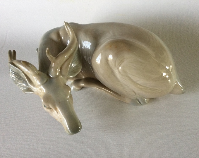 Lladro Style TENGRA Spain Porcelain Stag DEER Reclining 8 1/2" Wildlife ...
