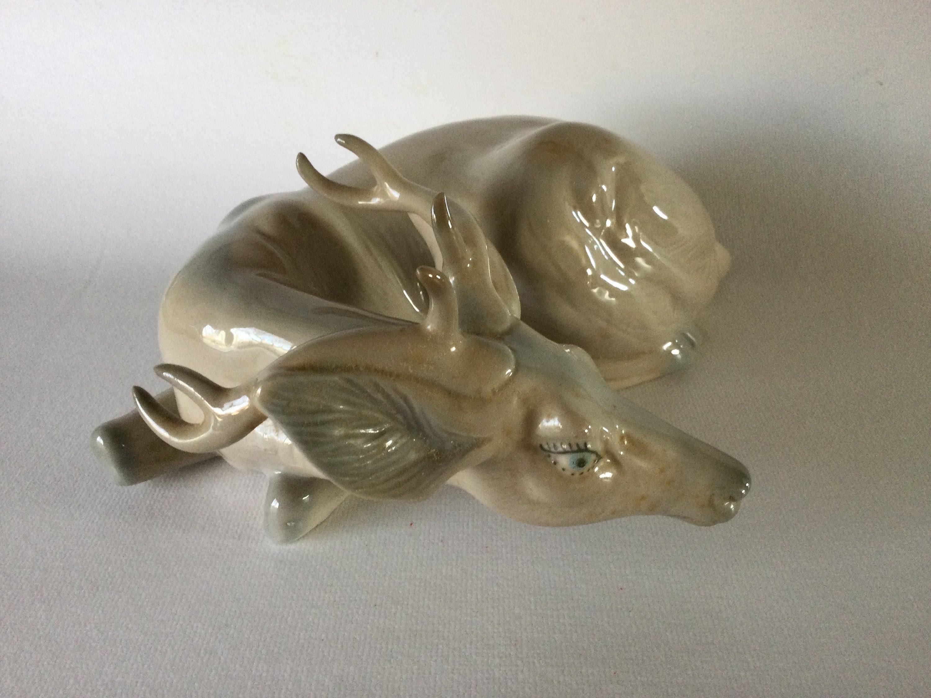Lladro Style TENGRA Spain Porcelain Stag DEER Reclining 8 1/2" Wildlife ...