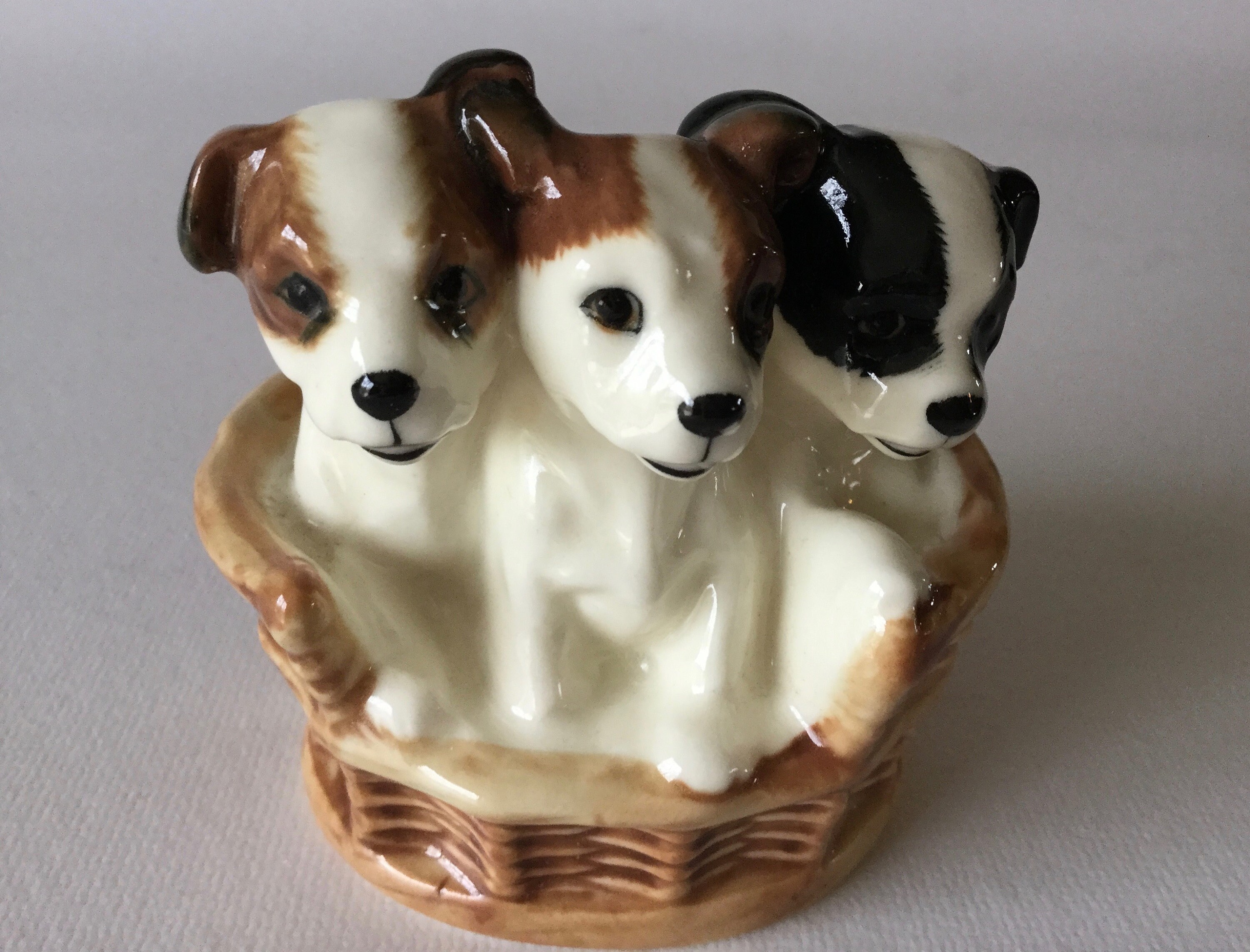 Vintage Bone China 3 Terrier Dog Pups in Basket Figurine S446 | Etsy