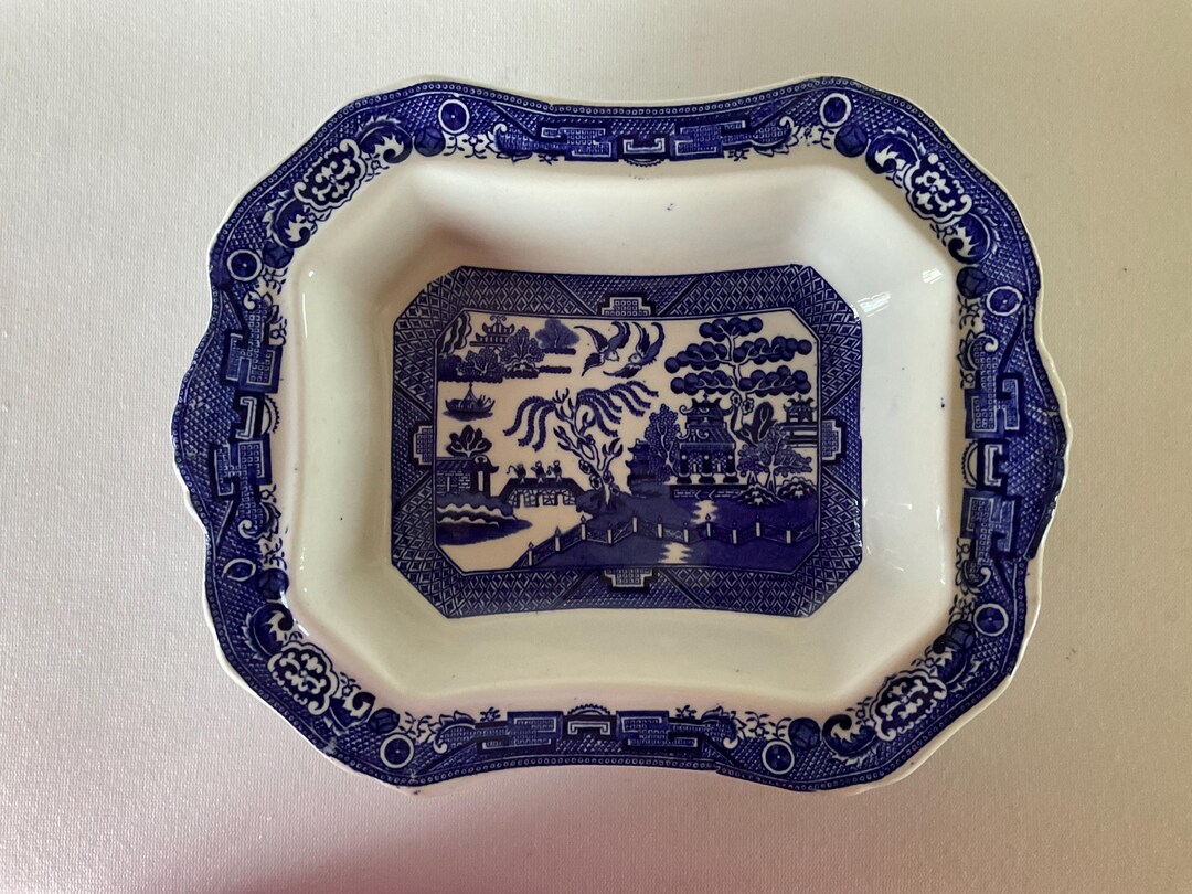Vtg ALLERTON'S Flow Blue Willow Ware Rectangular Vegetable Bowl England ...