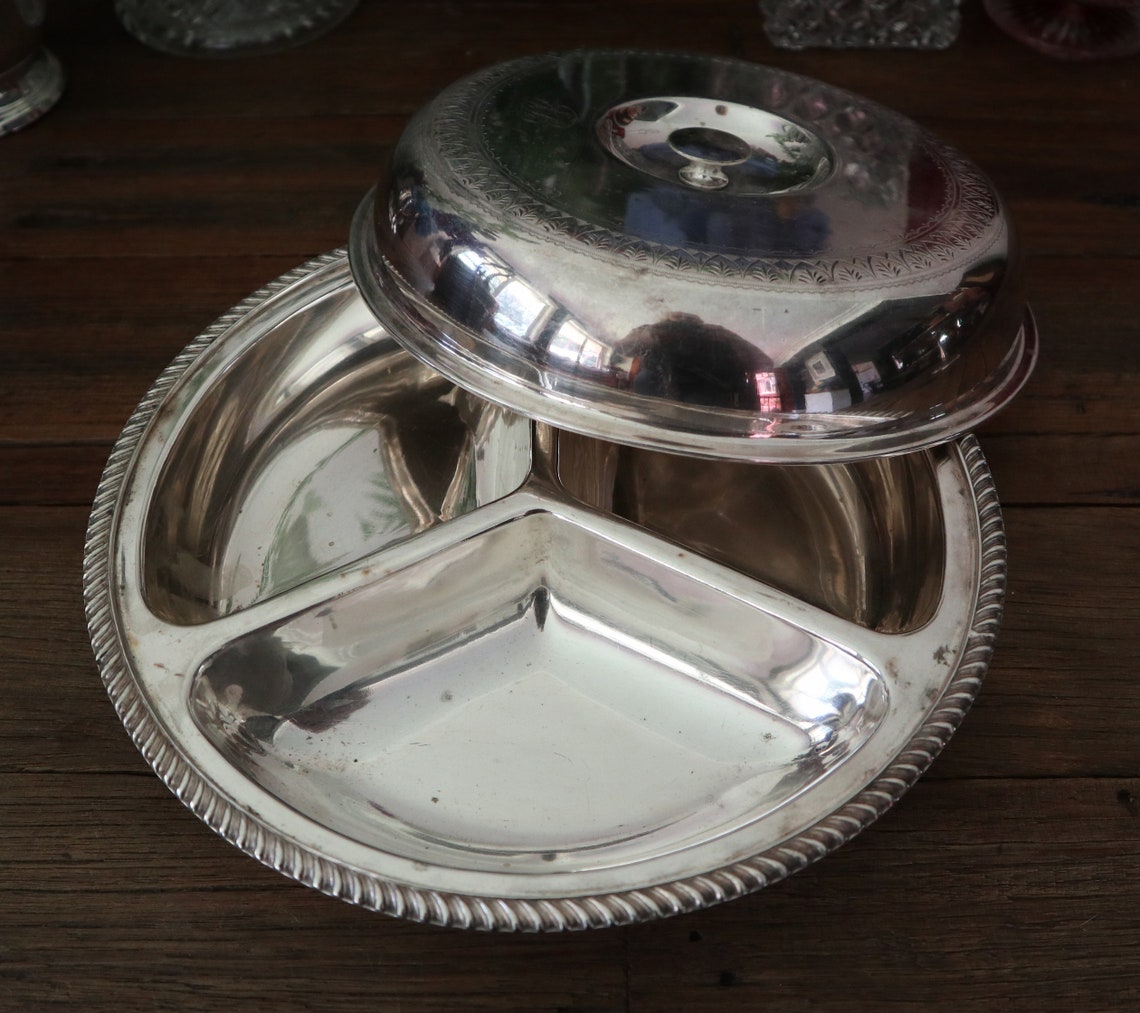Antique Silver Plated Large Divided Serving Dish With Lid - Etsy UK