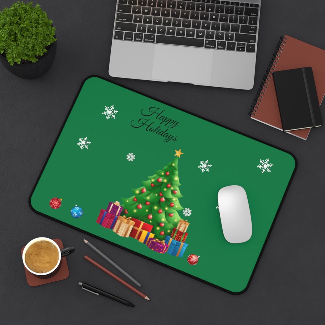 Happy Holidays Desk Mat / Happy Holidays Green Desk Mat With - Etsy