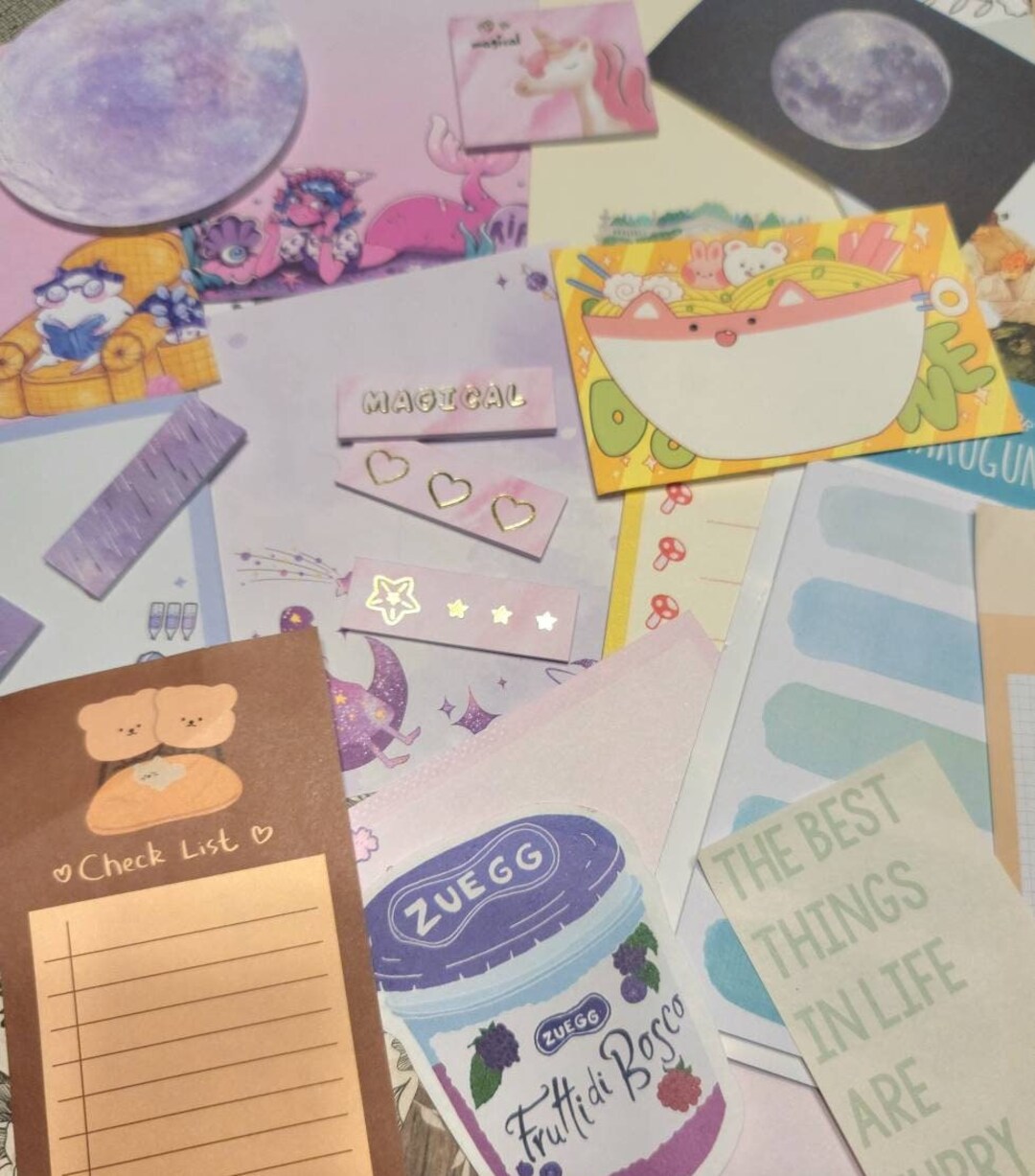 Memo Paper and Sticky Note Grab Bag 10/25/50 Random Sheets Cute Kawaii ...