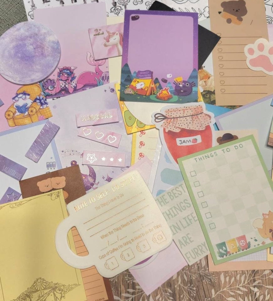 Memo Paper and Sticky Note Grab Bag 10/25/50 Random Sheets Cute Kawaii ...