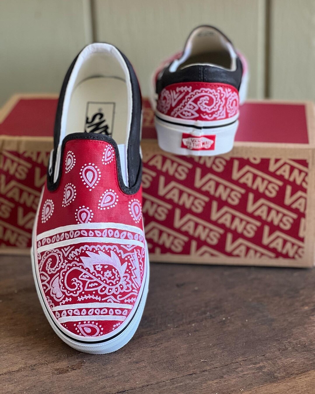 Red Paisley Vans - Etsy