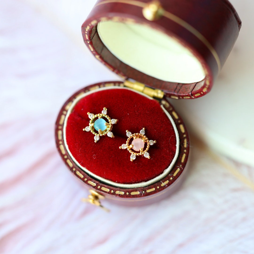 Pink Gem Stud Implanted Grade Gem Stud Blue Stud Miminal - Etsy