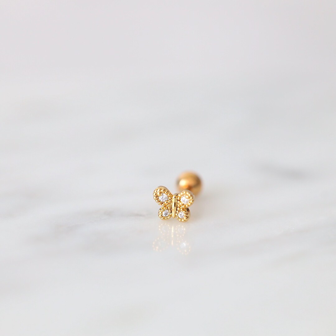 18K Gold Butterfly Stud Tiny Butterfly Stud Tragus - Etsy