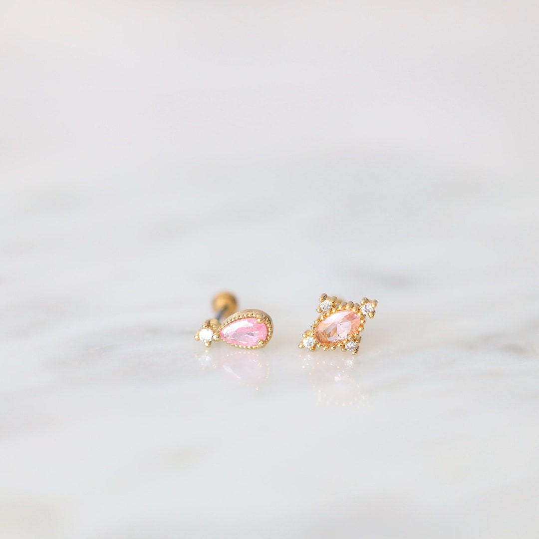 Pink Gem Stud Implanted Grade Gem Stud Blue Stud Miminal Stud Stacking ...