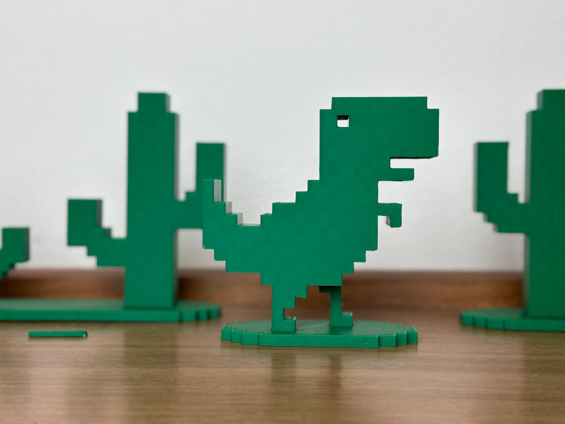 Google Chrome Dinosaur T-rex A 3D Printed Model With Cactus Background ...
