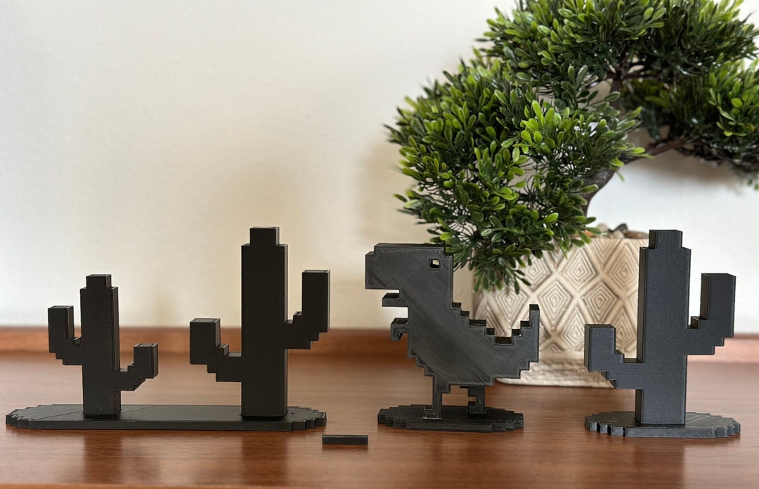 Google Chrome Dinosaur T-rex A 3D Printed Model With Cactus - Etsy