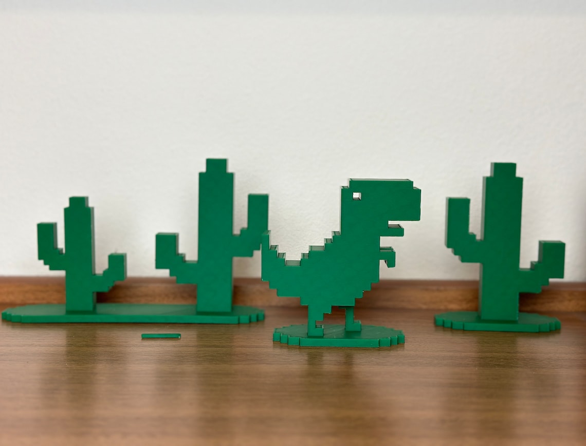 Google Chrome Dinosaur T-rex A 3D Printed Model With Cactus Background ...