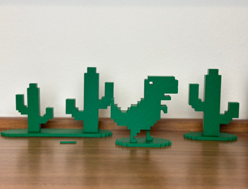 Google Chrome Dinosaur T-rex A 3D Printed Model With Cactus Background ...
