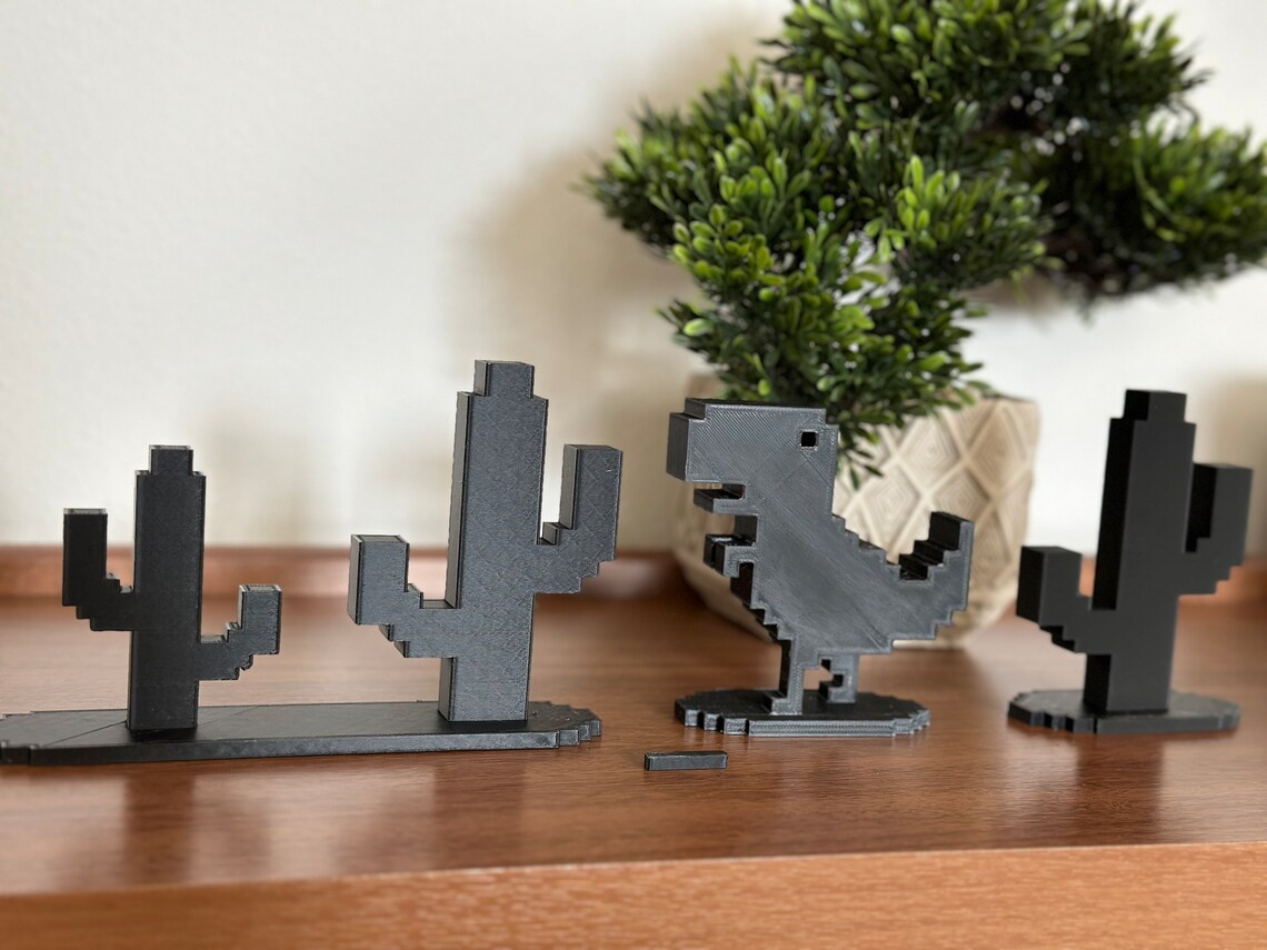 Google Chrome Dinosaur T-rex A 3D Printed Model With Cactus Background ...