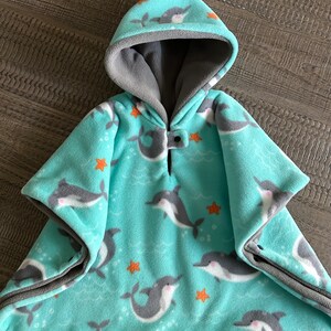 Dolphins Print Car Seat Poncho, Kids Winter Poncho Coat/jacket, Hooded ...