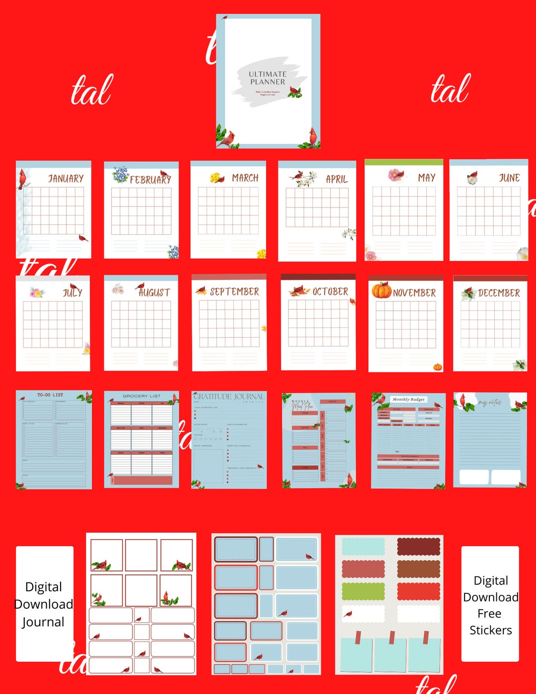 Digital Download, Cardinal Journal, Planner, Printable, Free Gift, to ...