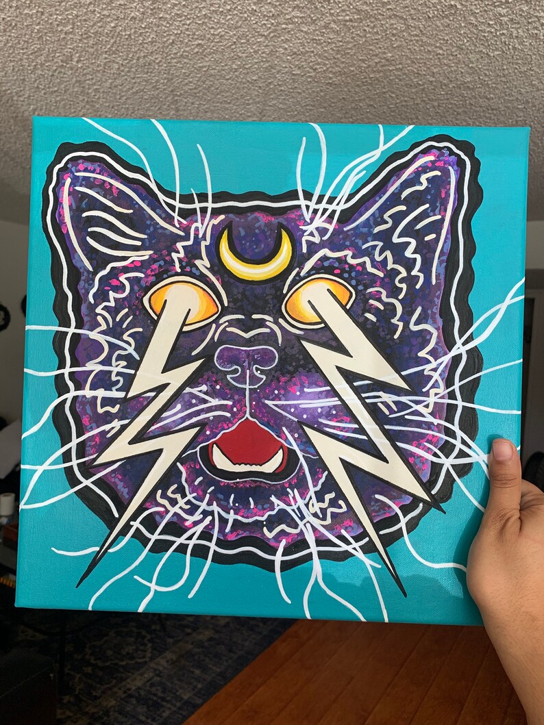 Electricity Wall Art, Original Painting, Painting on Canvas, Cat Wall ...