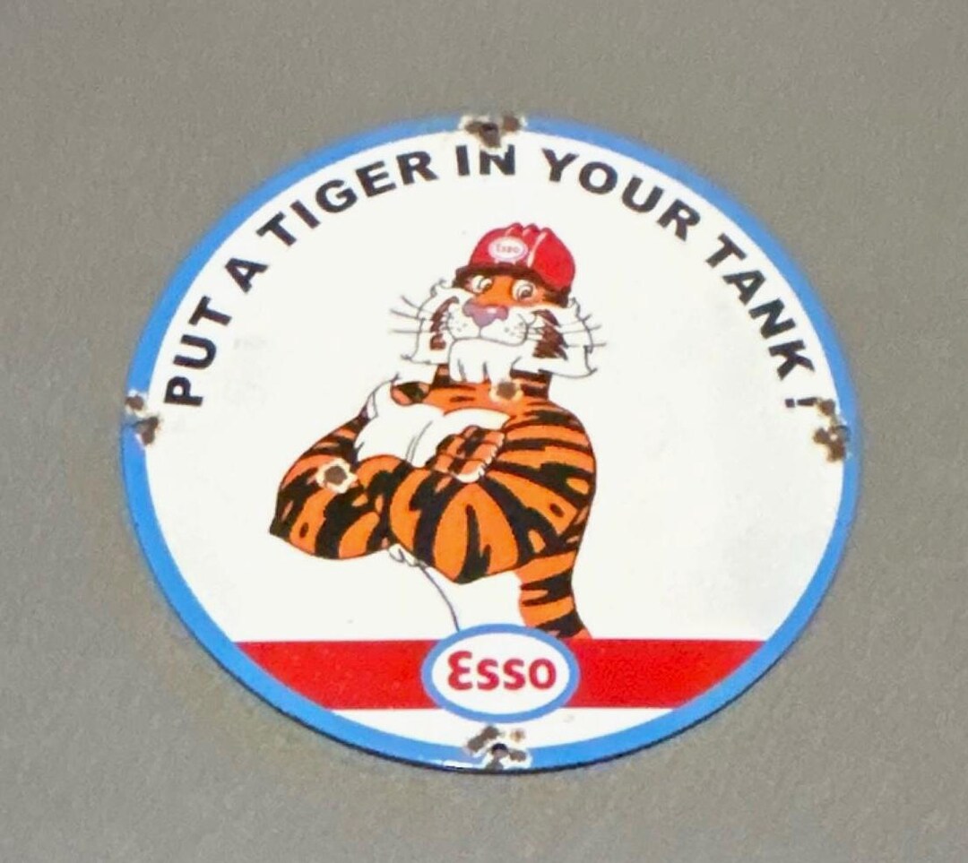 VINTAGE 12” ESSO TIGER Porcelain Sign Car Oil Gas Truck Motorcycle - Etsy