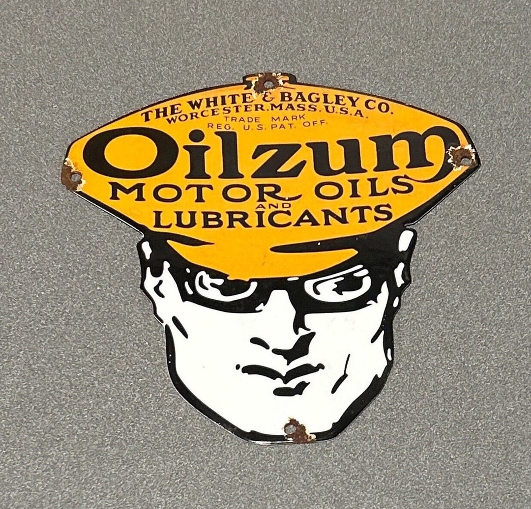 VINTAGE OILZUM Porcelain Sign Car Oil Gas Truck - Etsy