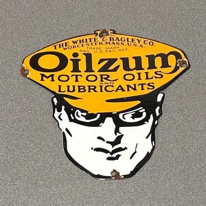 VINTAGE OILZUM Porcelain Sign Car Oil Gas Truck - Etsy