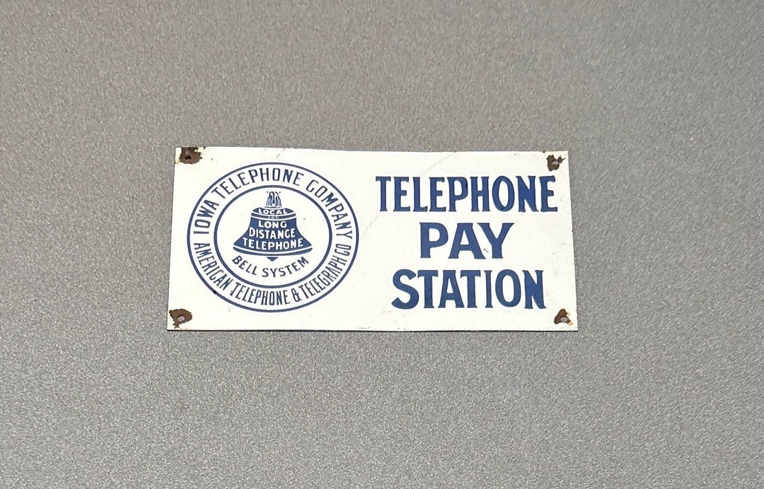 VINTAGE TELEPHONE BELL Pay Station 12” Porcelain Sign Car Oil Gas Truck ...