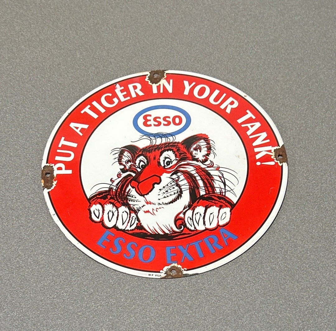 VINTAGE 12” ESSO TIGER Motor Gas Porcelain Sign - Etsy