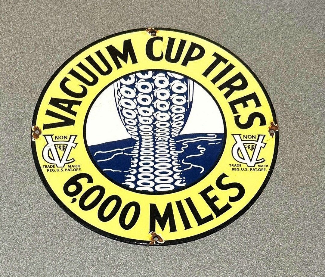 VINTAGE VACUUM CUP Tires 12” Motor Gas Porcelain Sign - Etsy