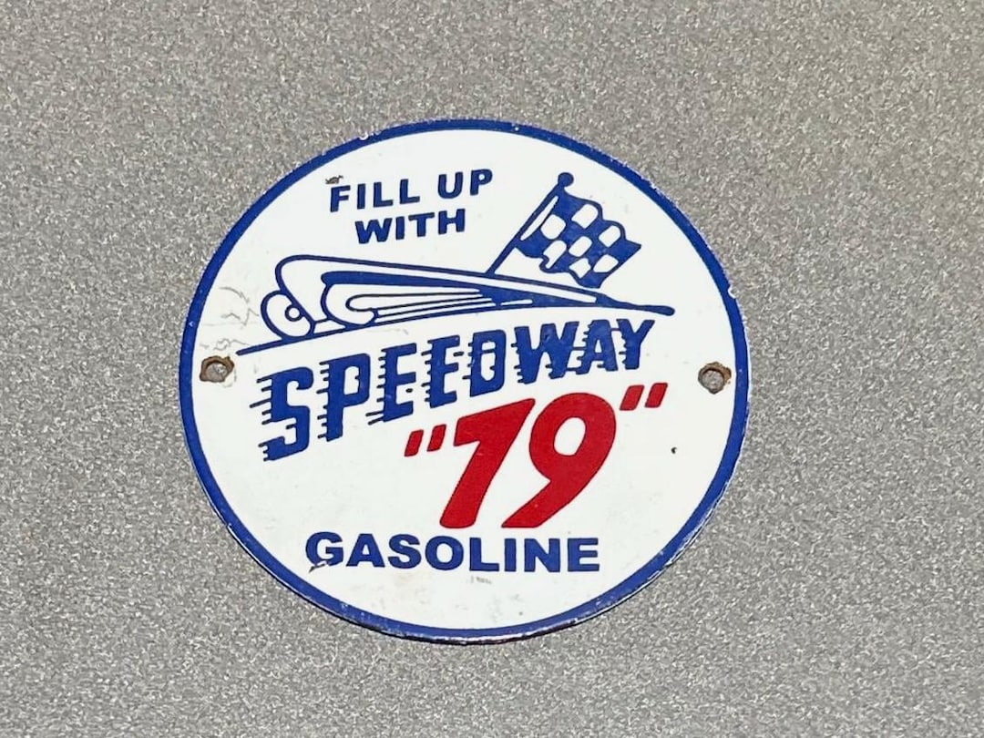 VINTAGE SPEEDWAY GASOLINE Porcelain Sign Car Motorcycle Truck Gas Oil ...