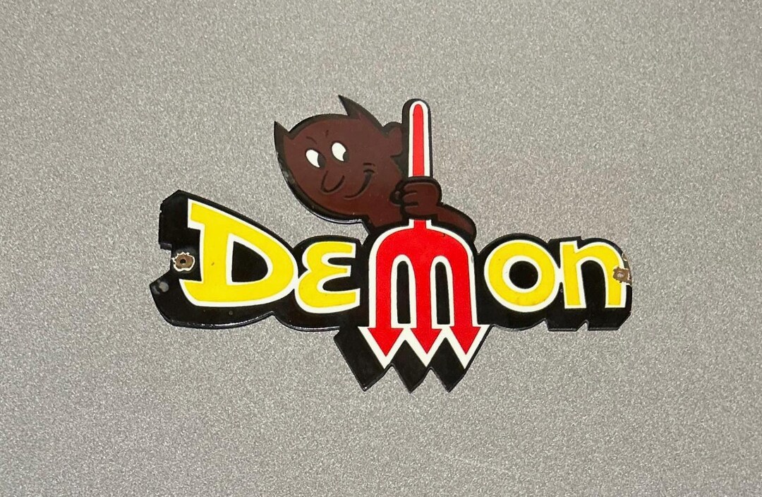 VINTAGE 12” DODGE DEMON Devil Porcelain Sign Car Oil Gas Truck ...