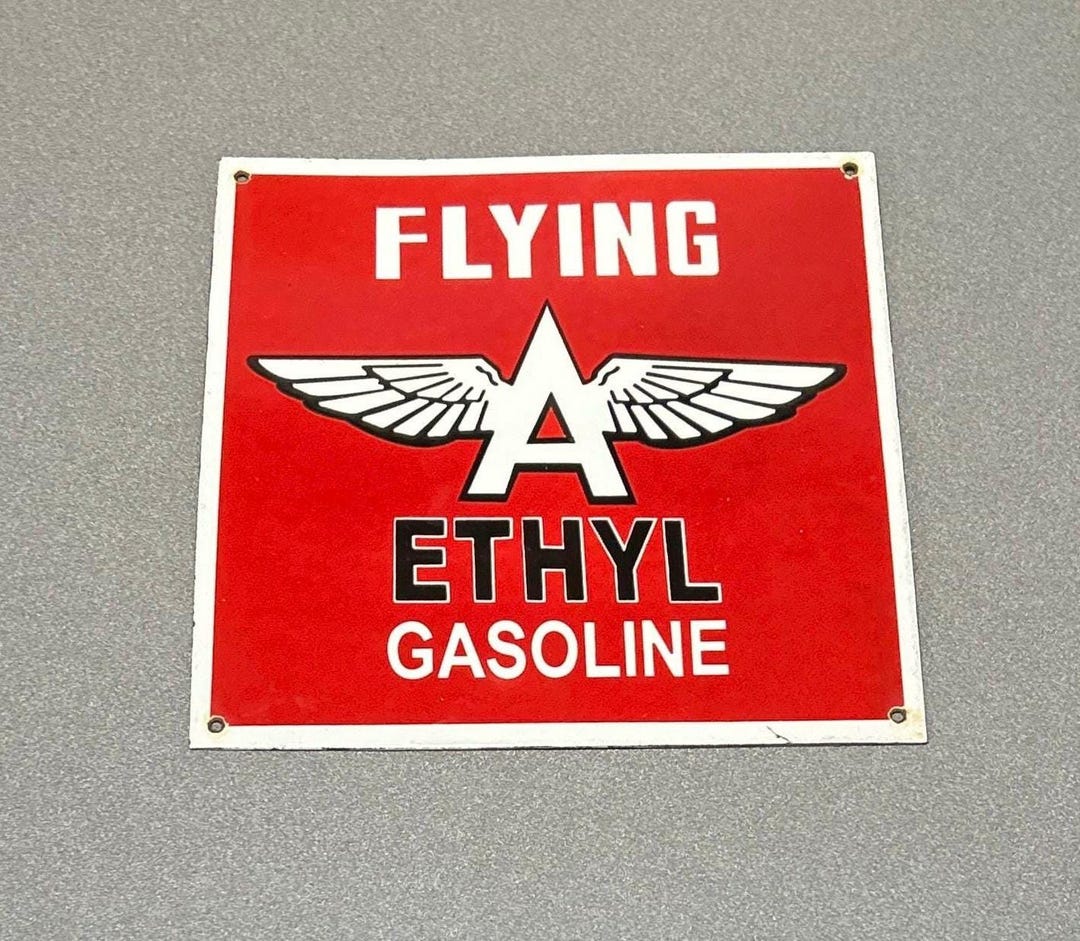 VINTAGE 12” FLYING A Gasoline Porcelain Sign Oil Car Truck Motorcycle ...