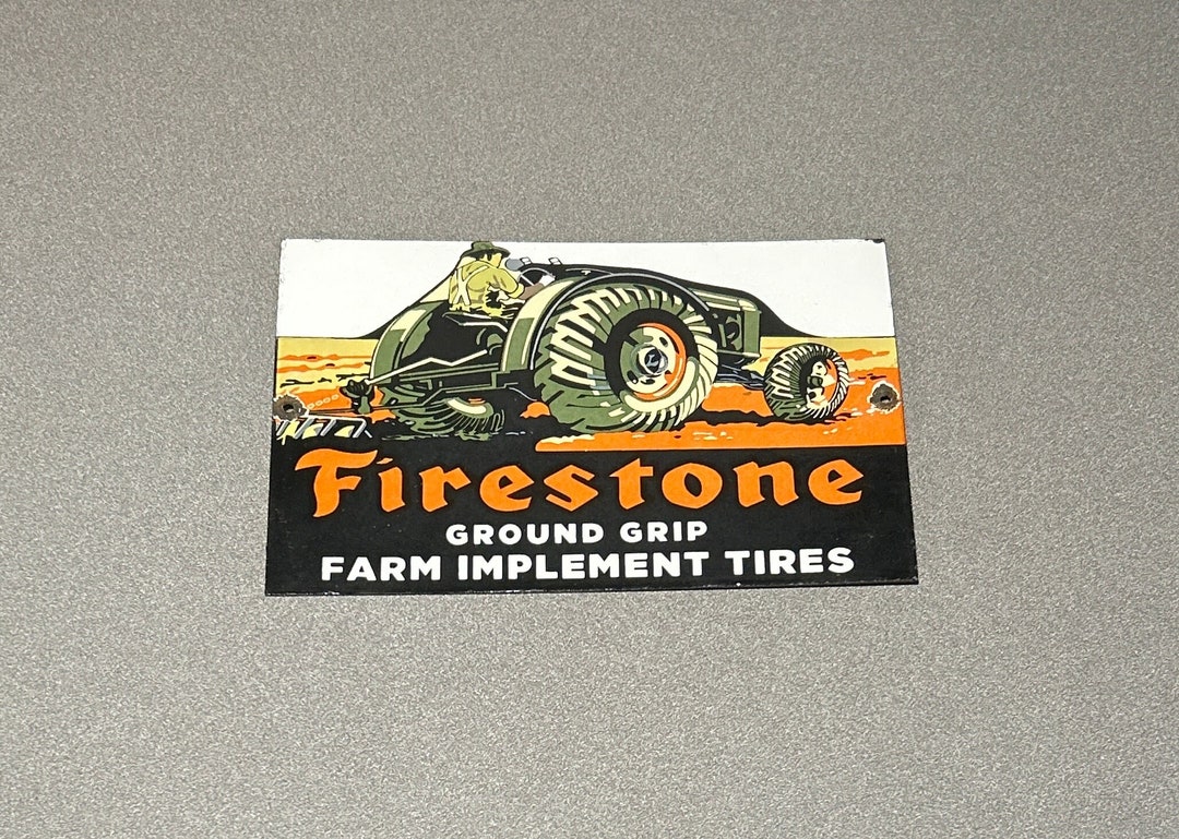 VINTAGE 12” FIRESTONE TIRES Tractors Farm Porcelain Sign Car Oil Gas ...
